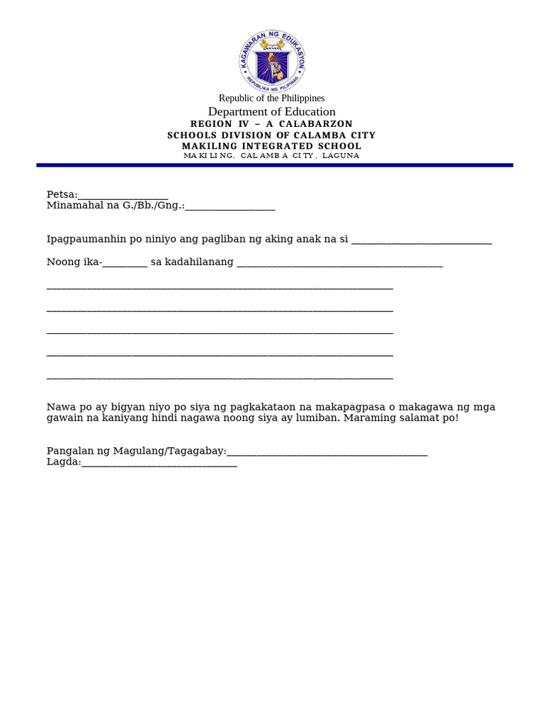 Excuse Letter Tagalog | PDF Excuse Letter Tagalog | PDF