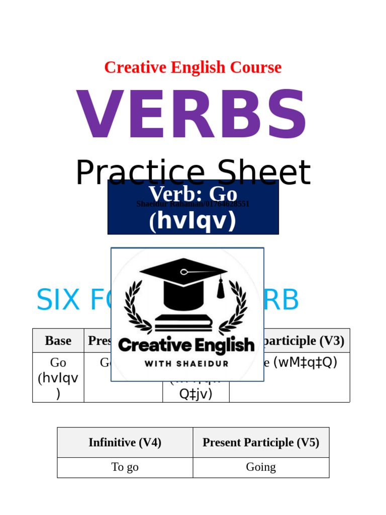 VERB ALL FORM CONJUGATION TABLE GIFT PDF PDF