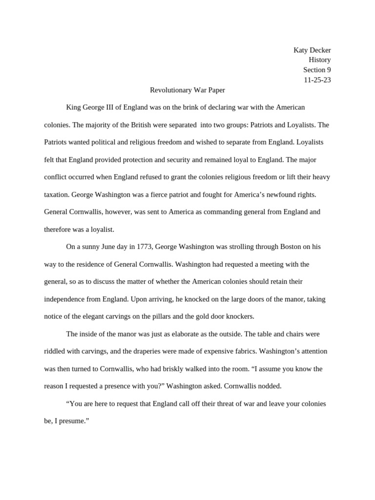 Revolutionary War Paper, Revised | PDF | American Revolutionary War ...