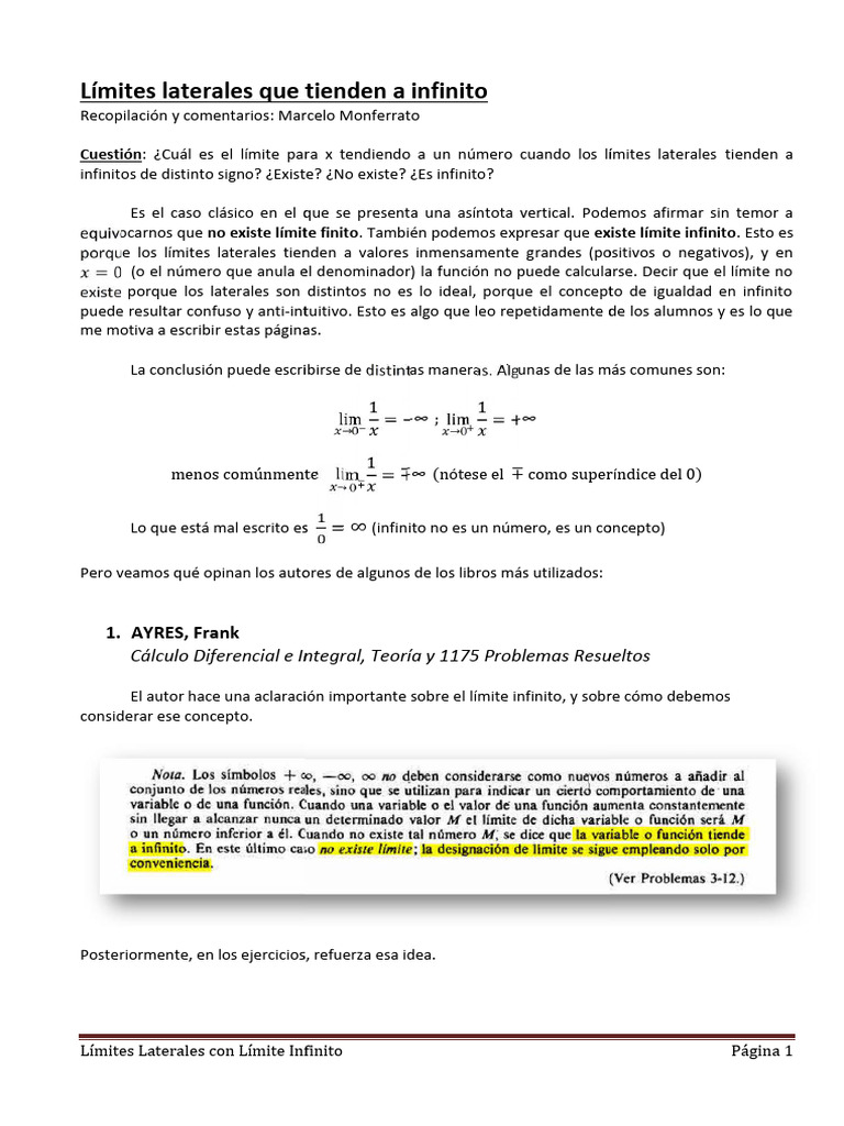 Límites Laterales Que Tienden A Infinito | PDF | infinito | Límite ...