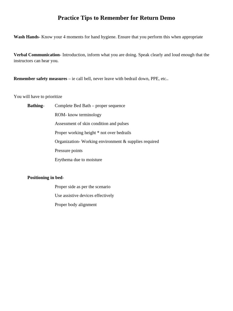 Practice Tips to Remember for Return Demo | PDF