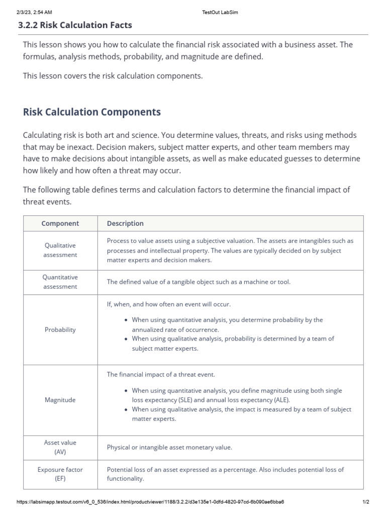 3.2.2 Risk Calculation Facts | PDF