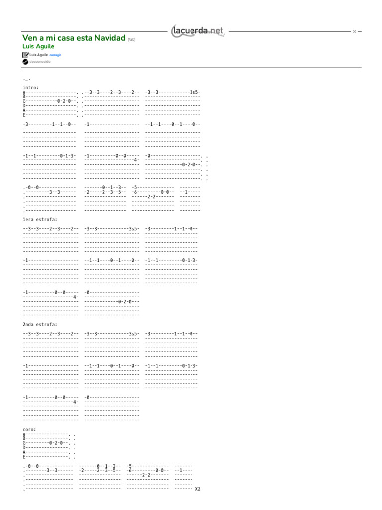 VEN A MI CASA ESTA NAVIDAD, Luis Aguile - Tablatura | PDF