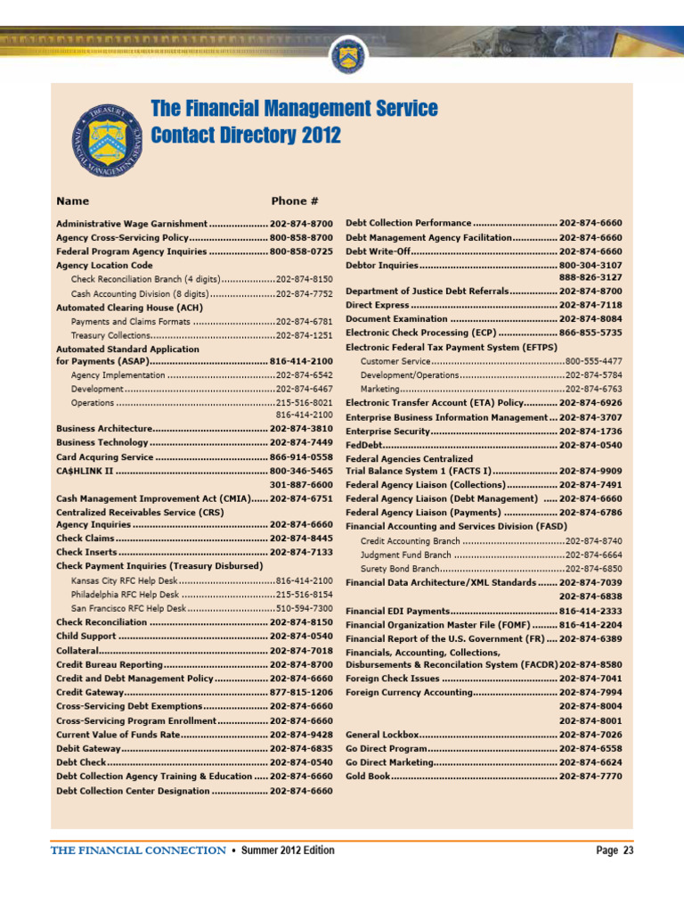 Us Treasury Contact - Directory | PDF