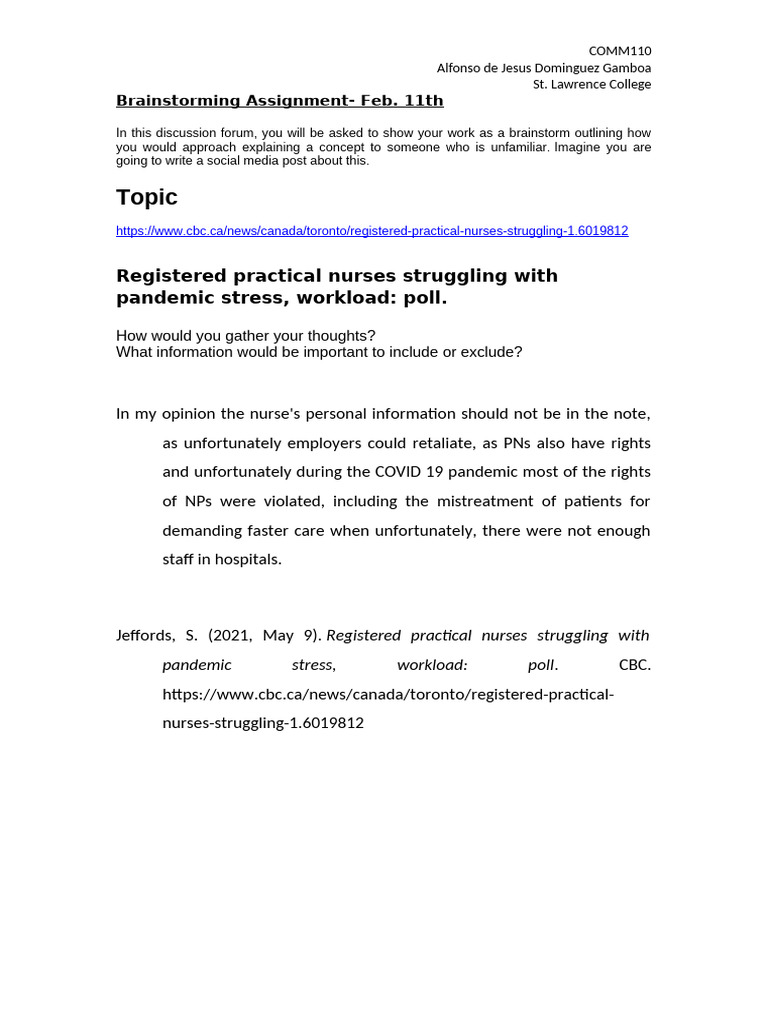 Brainstorming Assignment COMM110 | PDF