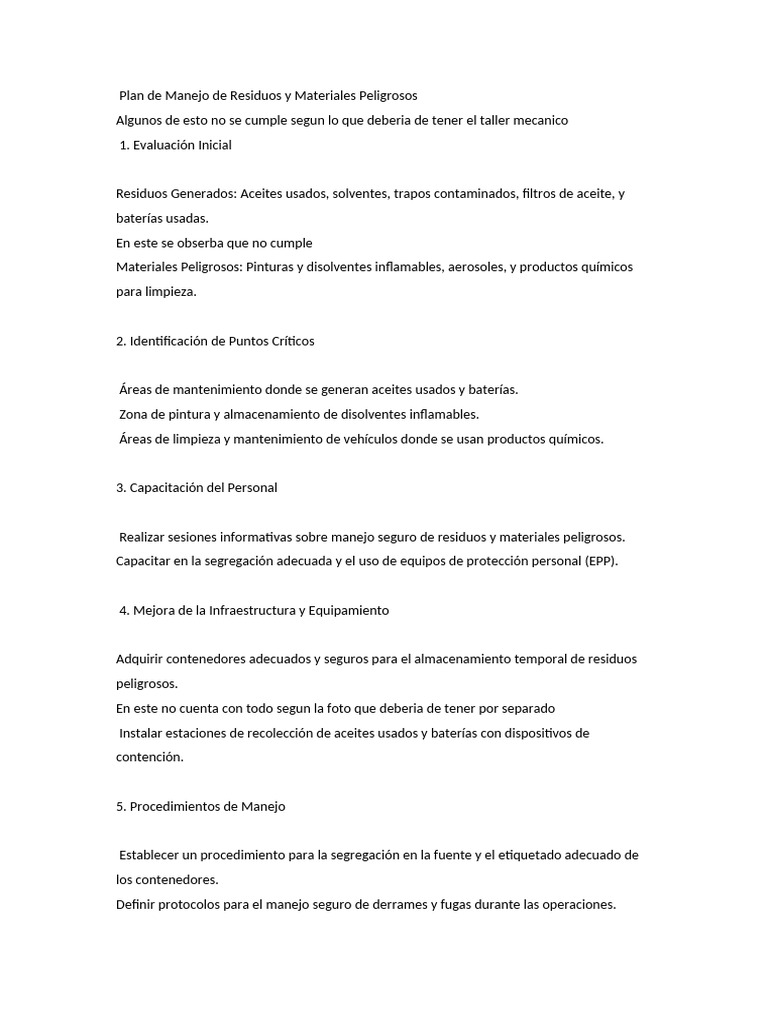 Plan de Manejo de Residuos y Materiales Peligroso | PDF