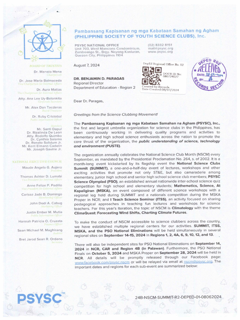 Philippine Society of Youth Science Clubs Inc. Psysc National Science ...