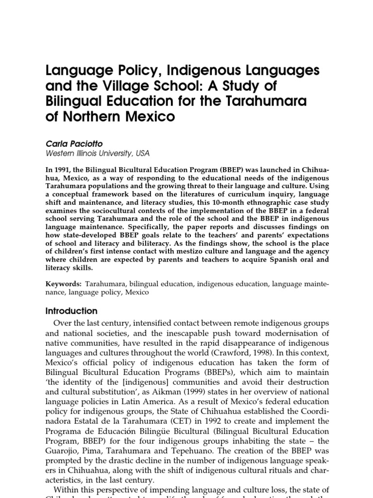 Language Policy, Indigenous Languages and The Village School: A Study ...