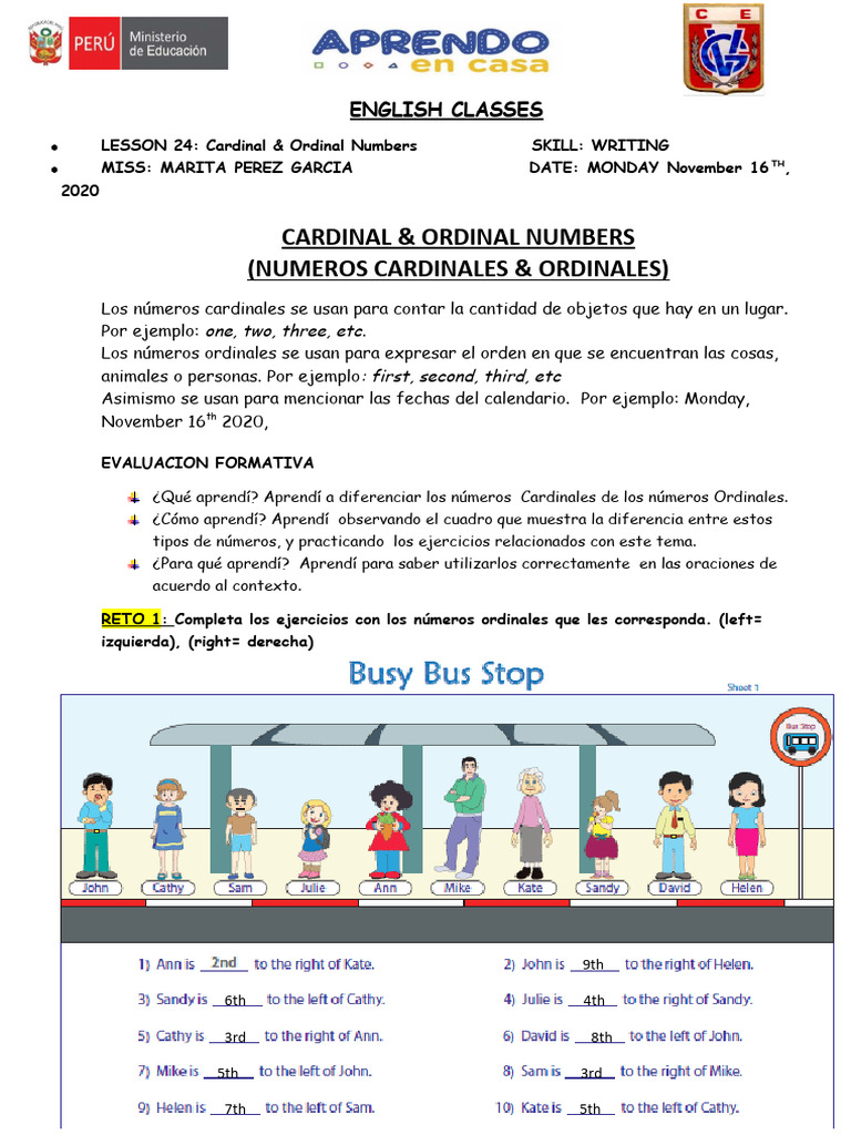 Cardinal and Ordinal Numbers Lesson | PDF