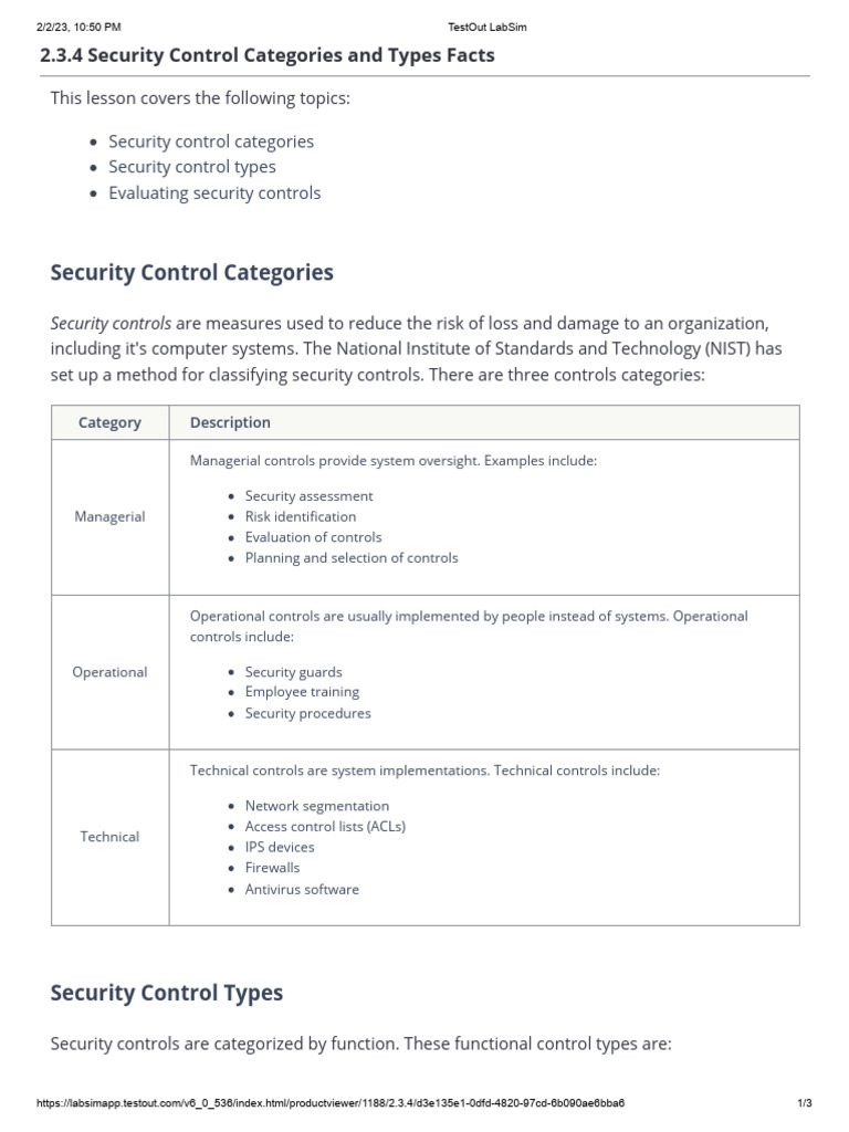 2.3.4 Security Control Categories and Types Facts | PDF