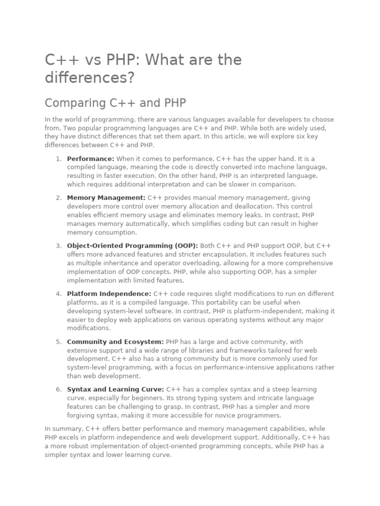 C++ Vs PHP: What Are The Differences? | PDF