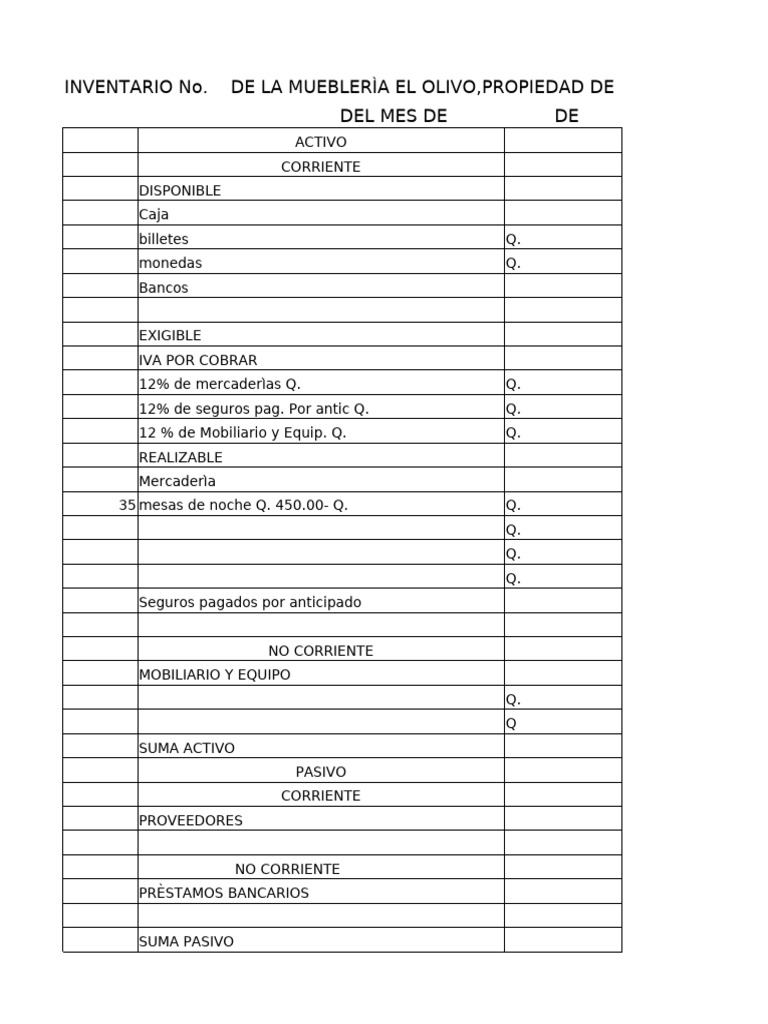 Formato Inventario El Olivo | PDF
