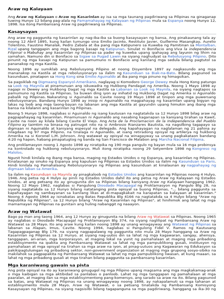 Kasaysayan ng Araw ng Kalayaan | PDF | Philippines | Independence