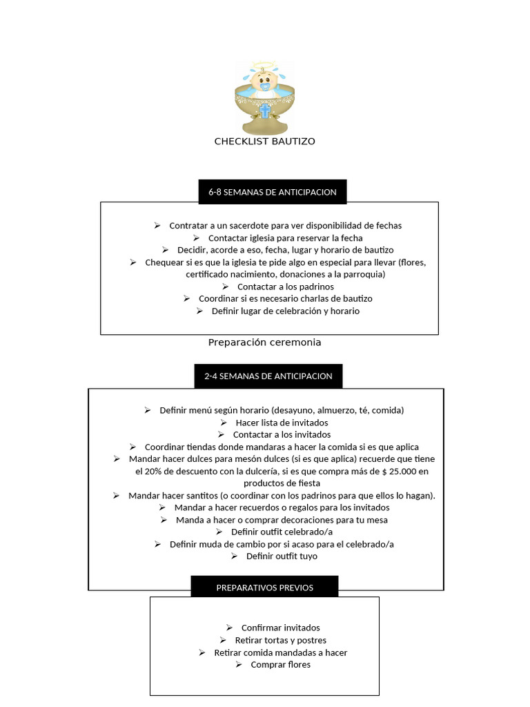 Checklist Bautizo | PDF