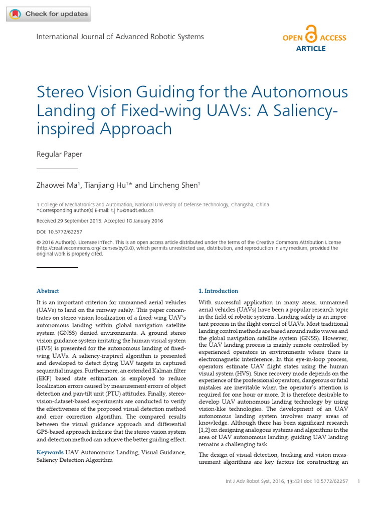 Stereo Vision for UAV Autonomous Landing | PDF | Computer Vision ...