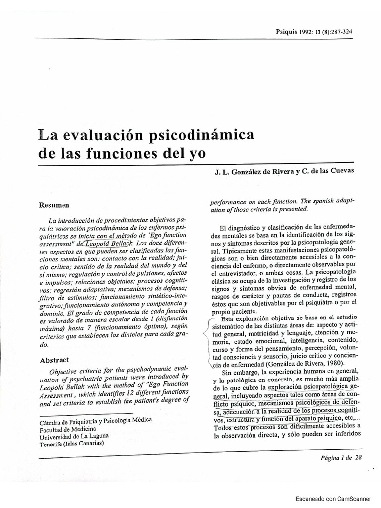 evaluación psicodinamica de las funciones del yo | PDF evaluación psicodinamica de las funciones del yo | PDF