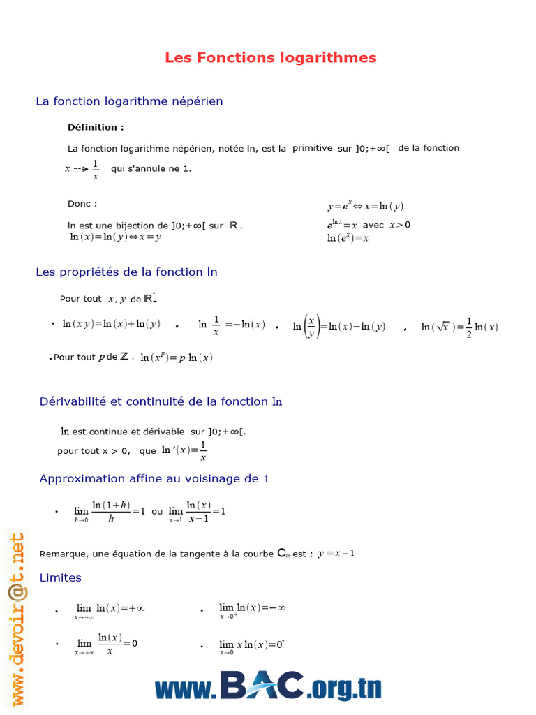 Cours Math - Fonctions Logarithmes - Bac Math MR Abidi Farid | PDF