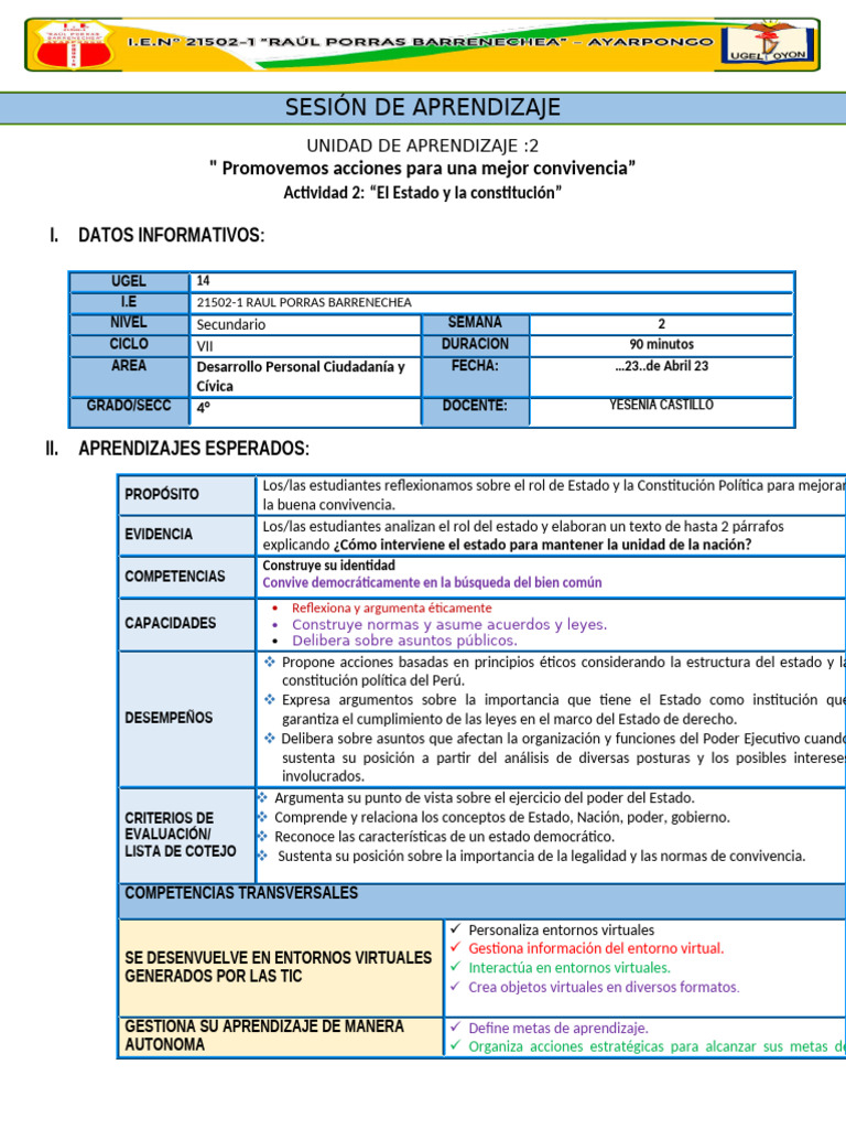 4º DPCC Ses Porras 1 Uni 2 Sem 01 - 2023 | PDF