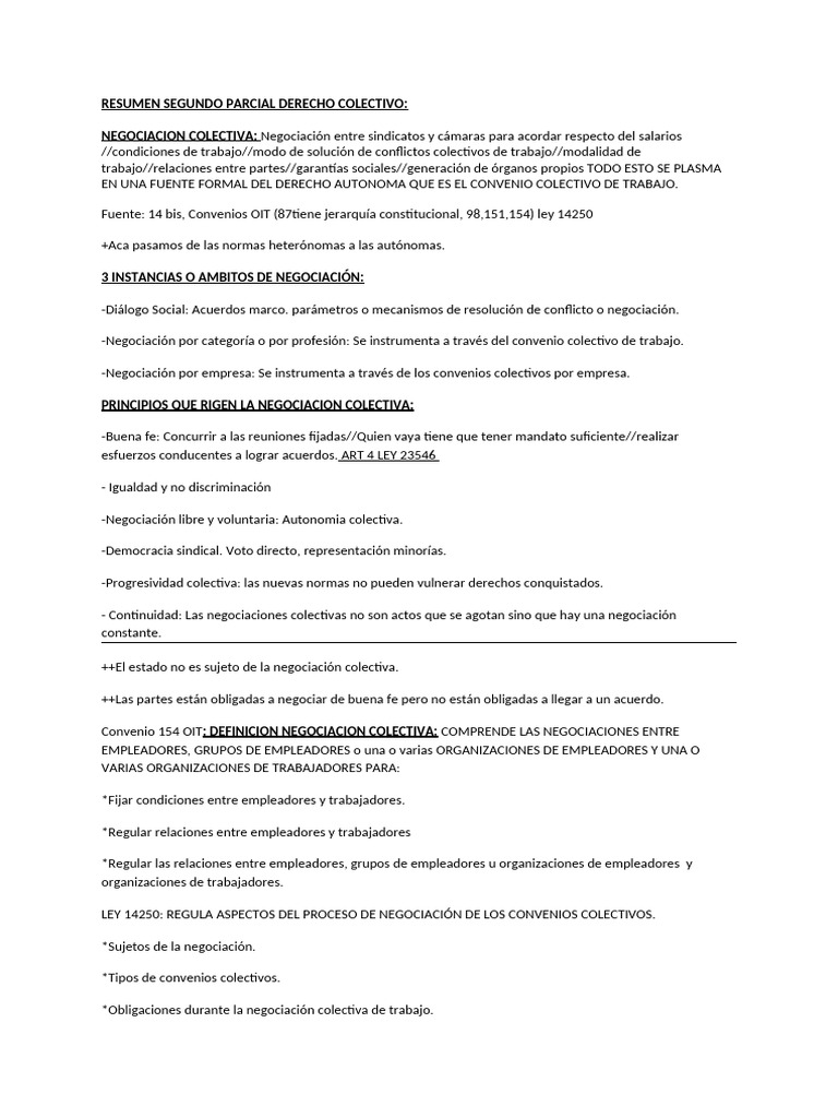 Resumen Segundo Parcial Derecho Colectivo | PDF