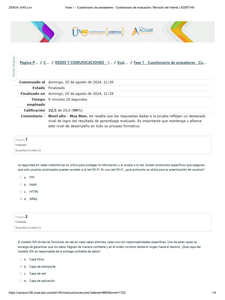 Fase 1 - Cuestionario de Presaberes - Cuestionario de Evaluación - Revisión Del Intento ...