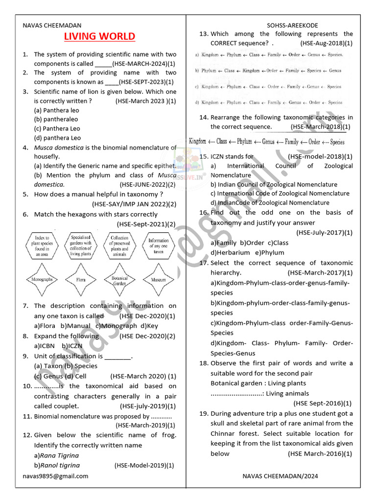 Hsslive-xi-zool-pyq-01-LIVING WORD 2024 | PDF