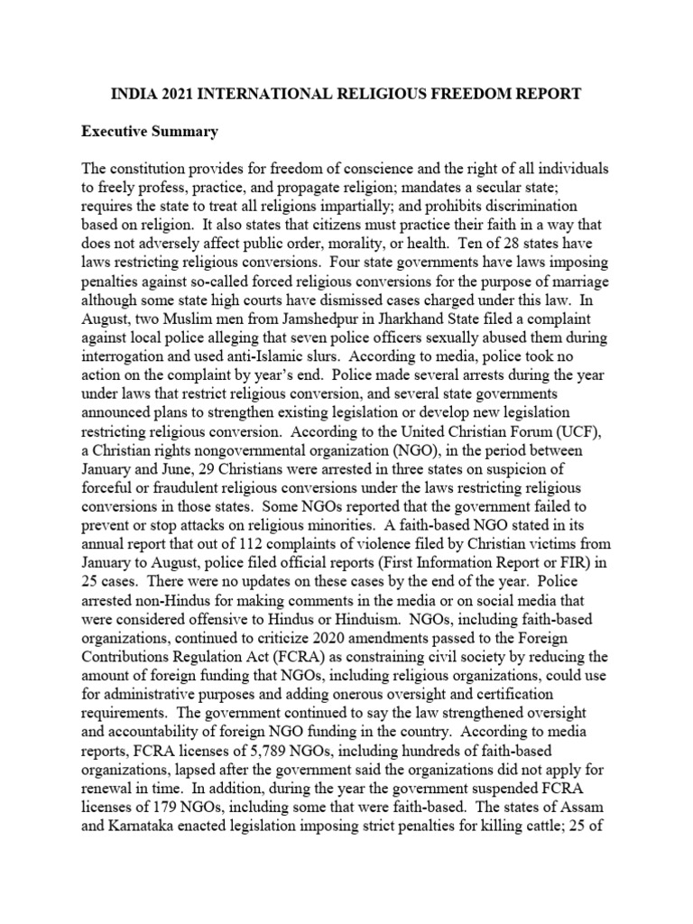 India 2021 International Religious Freedom Report | PDF