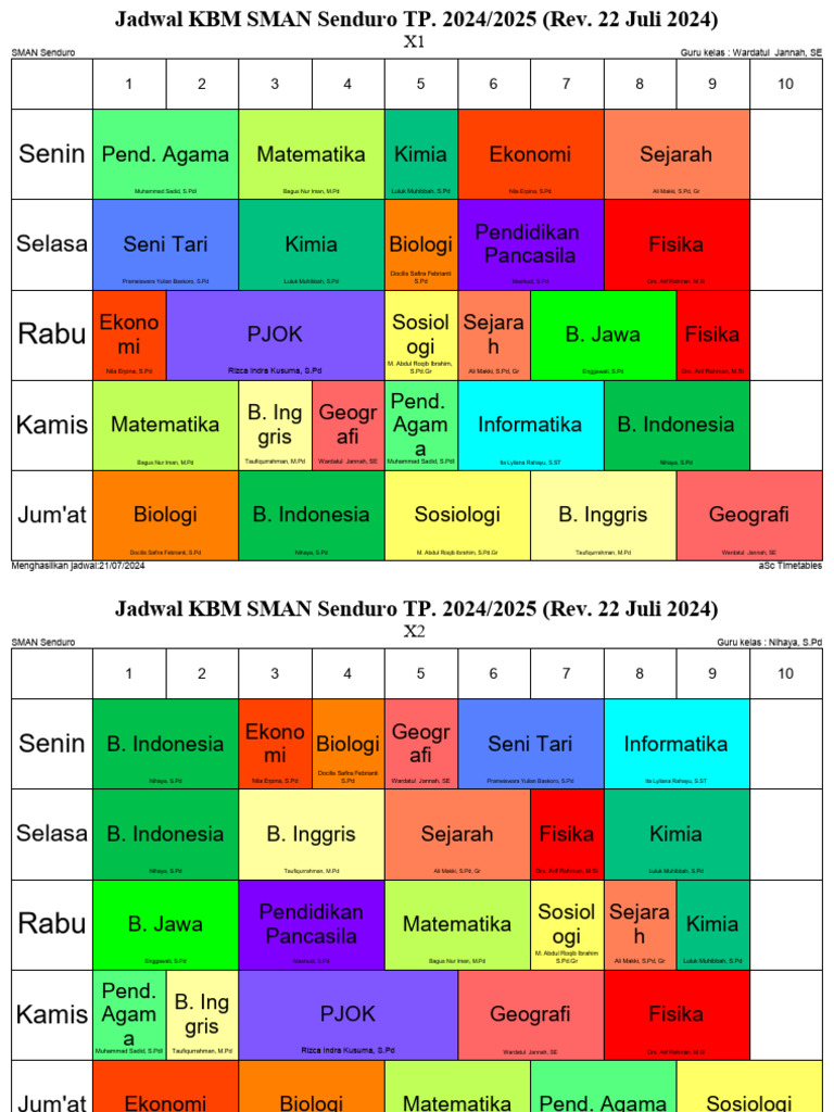 Jadwal KBM Siswa (Rev. 22 Juli 2024) | PDF