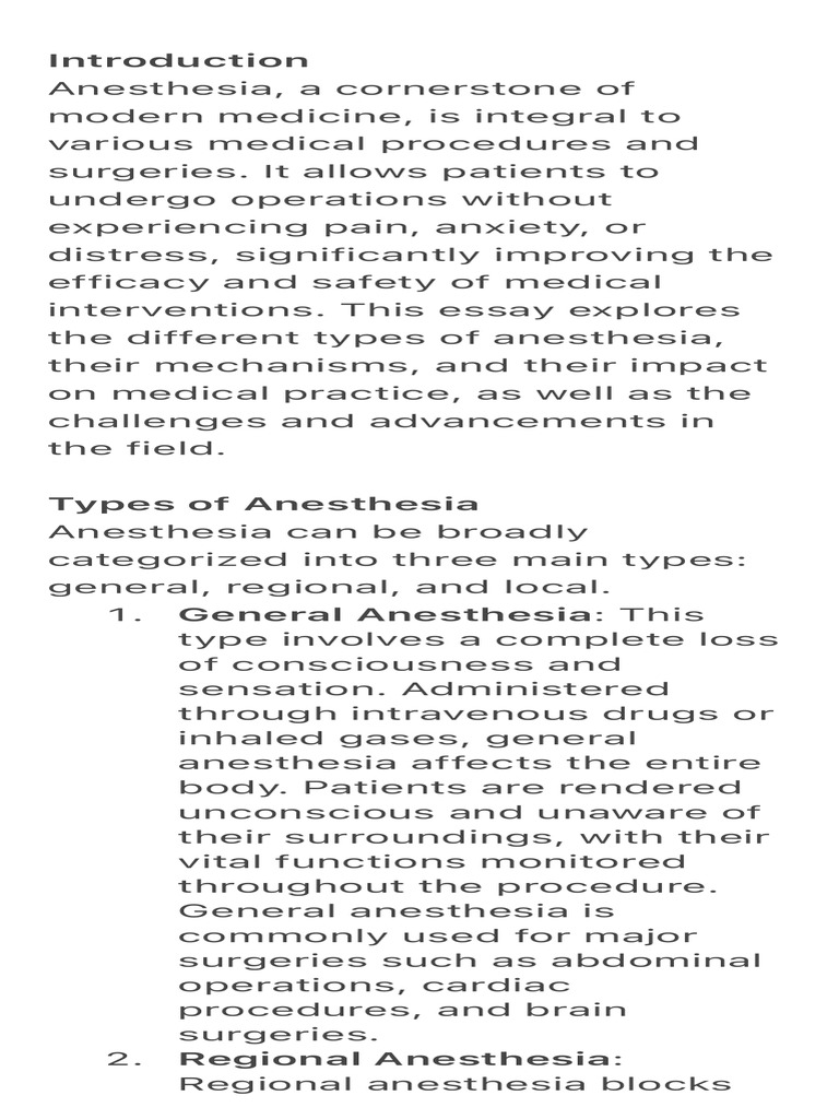 Overview Notes About Anesthesiology | PDF