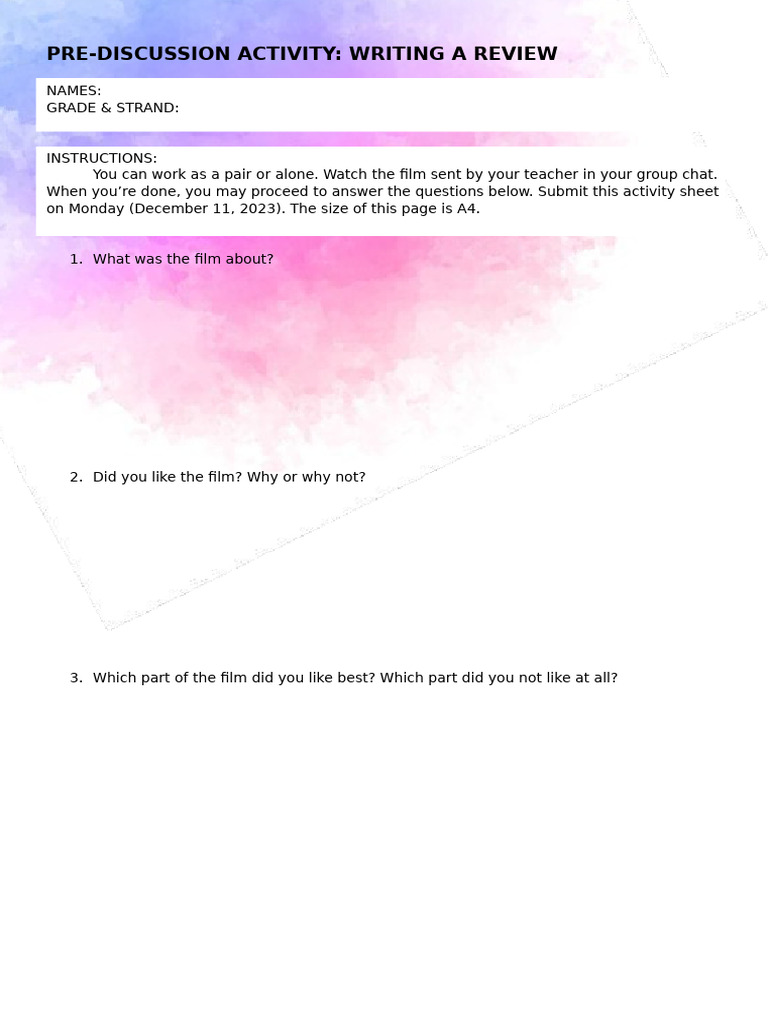 CHAPTER 3 LESSON 2 Pre Discussion Activity | PDF
