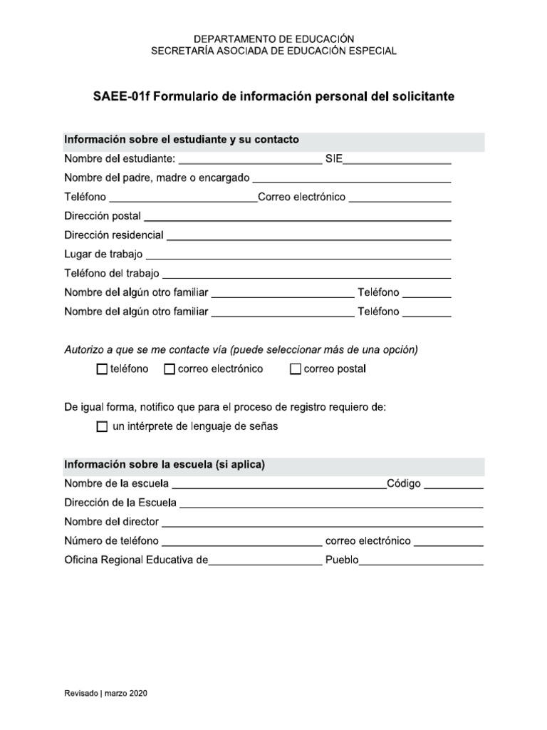 SAEE - 01f Formulario de Información Personal Del Solicitante | PDF