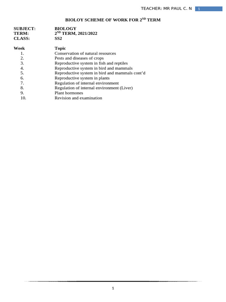 Second Term Ss2 Biology Note | PDF