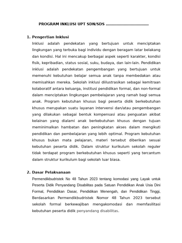 Template Program Inklusi 2024 | PDF