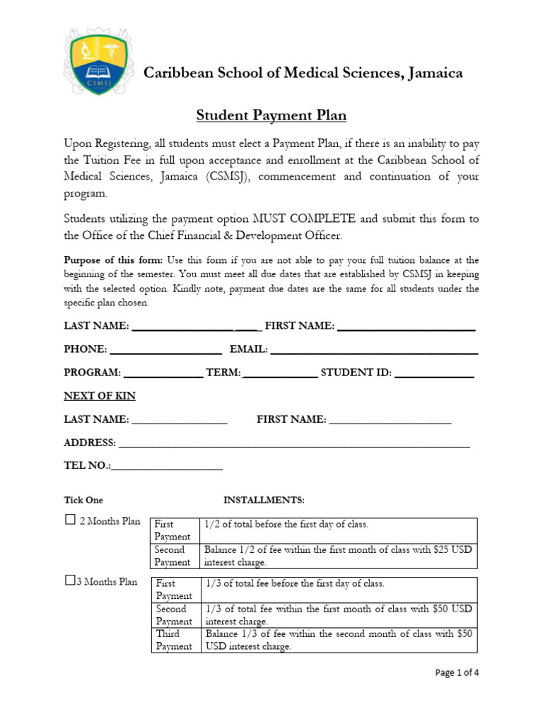 Student Payment Plan Form | PDF