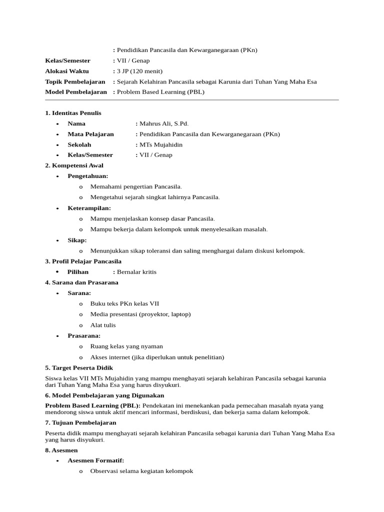 MODUL AJAR Kelas 7 Bab 1 | PDF