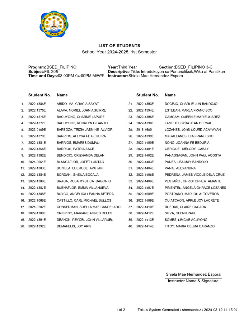 Classlist BSED 3C Pananaliksik | PDF