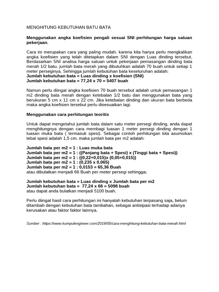 Menghitung Kebutuhan Batu Bata | PDF
