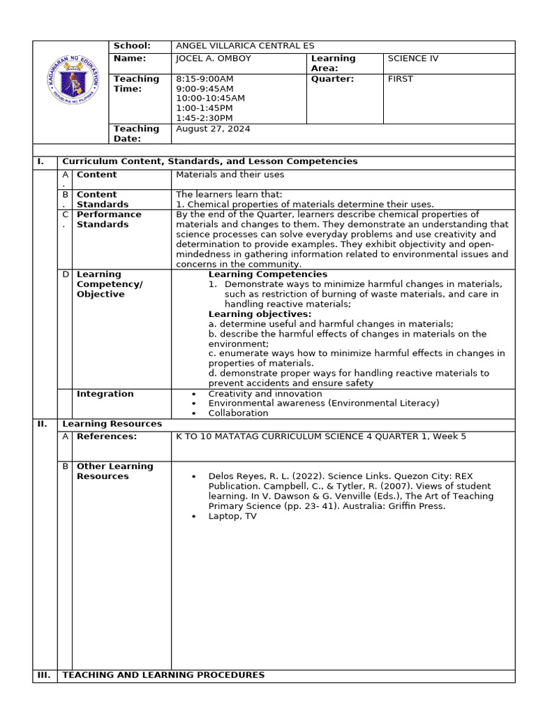 SCIENCE LP- KWARTER 1-WEEK 5-DAY 1 | PDF SCIENCE LP- KWARTER 1-WEEK 5-DAY 1 | PDF