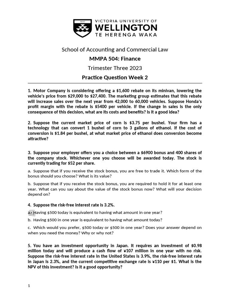 MMPA 504 Practice Questions - Week 2 Std-1 | PDF