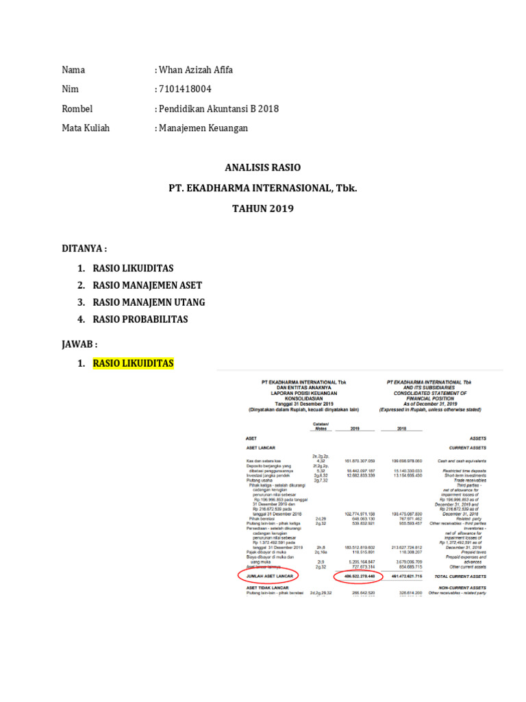 WHAN AZIZAH AFIFA_7101418004_ANALISIS RASIO | PDF