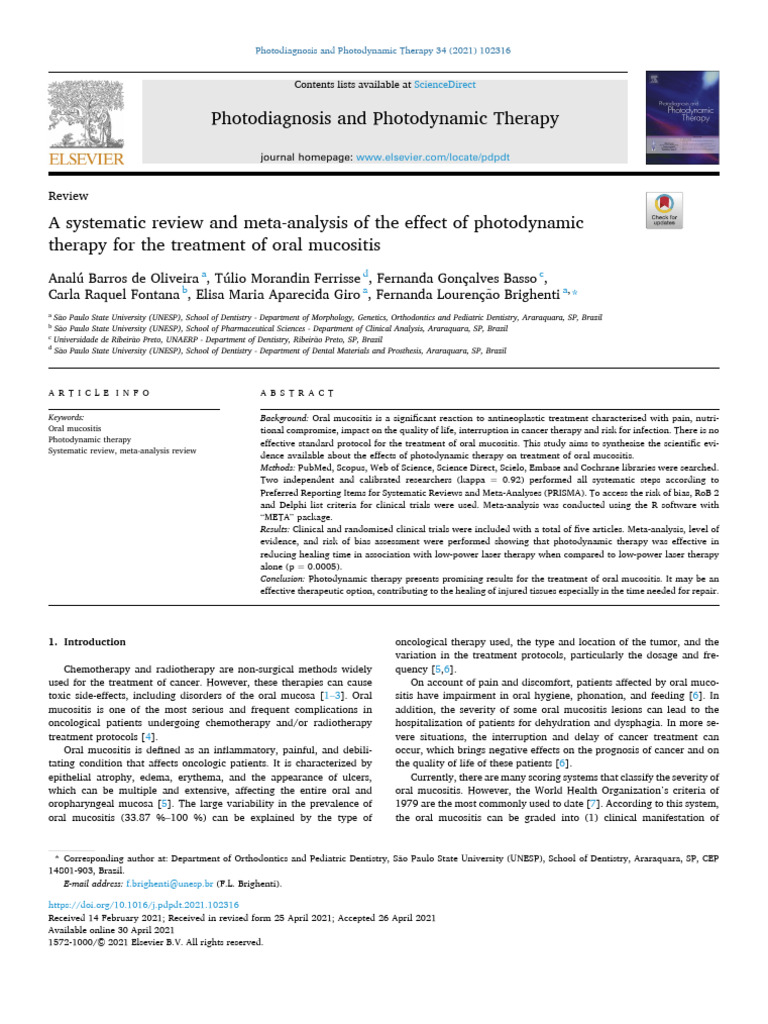 Fotobiomodulacion en Mucositis | PDF