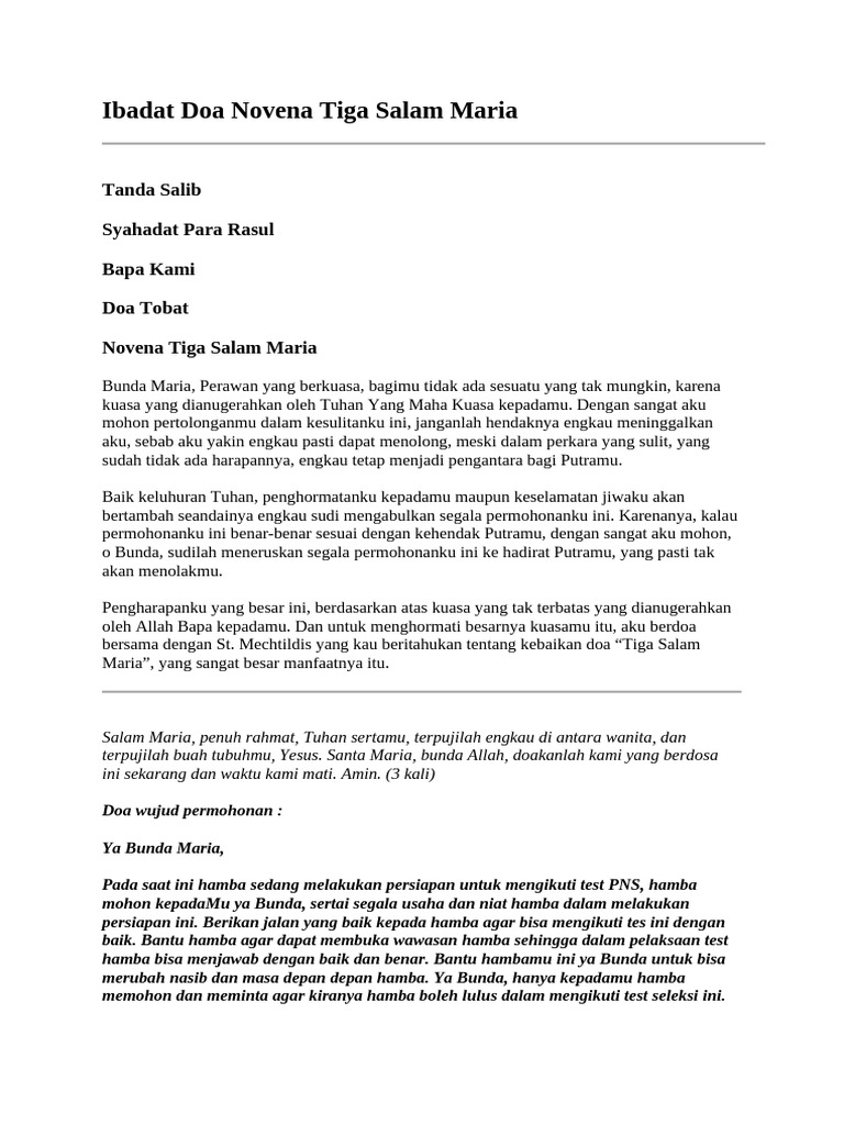 Ibadat Doa Novena Tiga Salam Maria | PDF