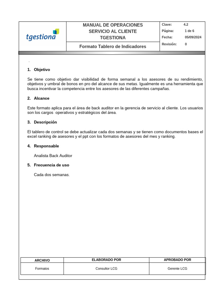 4.2 Formato de Tablero de Control | PDF