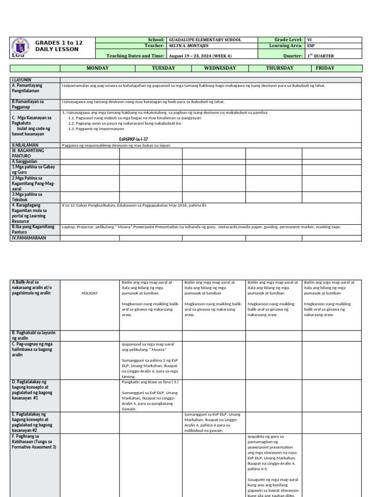 DLL - ESP 6 - Q1 - W4 Ok | PDF