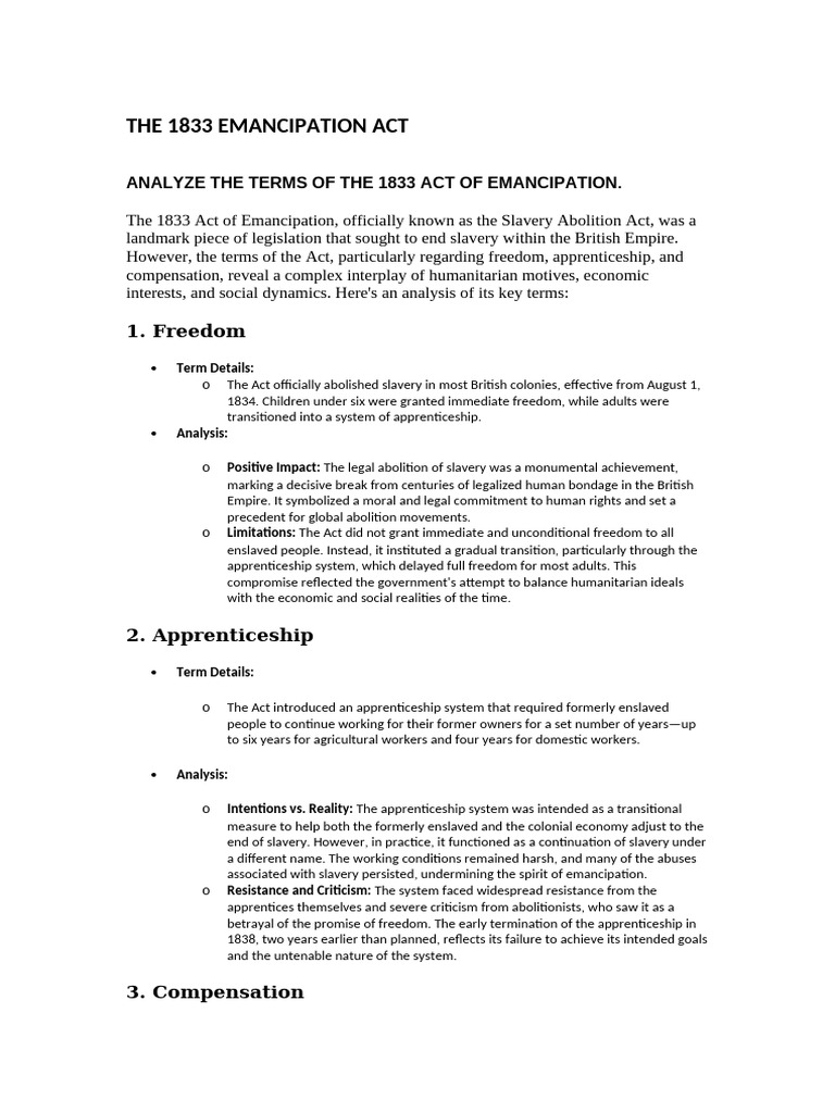 The 1833 Emancipation Act | PDF
