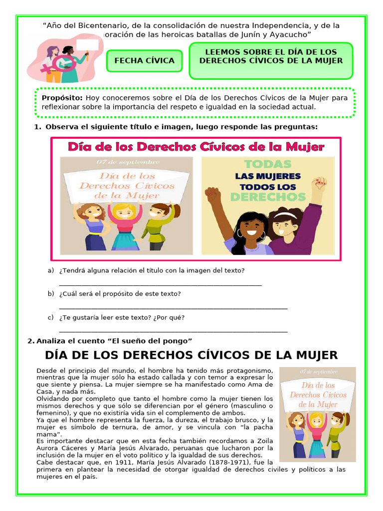 Ficha-Viern-Fecha Cívica-Leemos Sobre El Día de Los Derechos de La ...