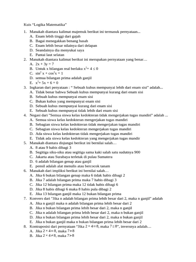 Kuis - Logika Matematika | PDF