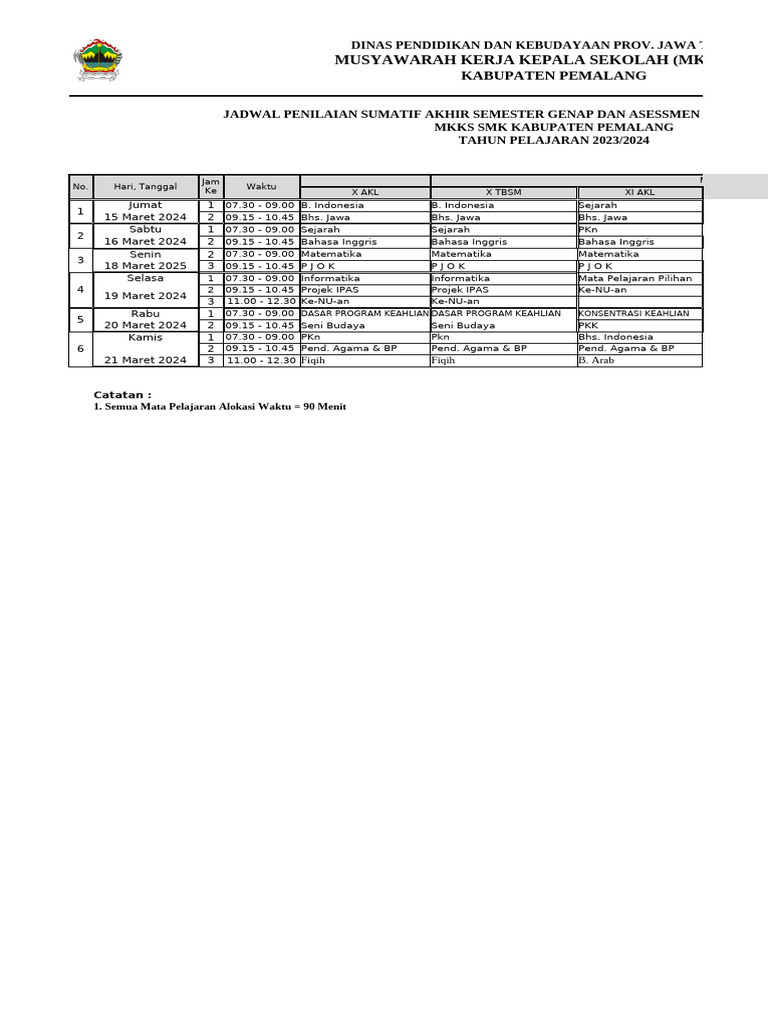 Jadwal Psas-Ats Genap 2023-2024 | PDF