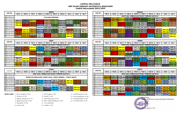 JADWAL PELAJARAN SMP 2023 2024 PER APRIL | PDF
