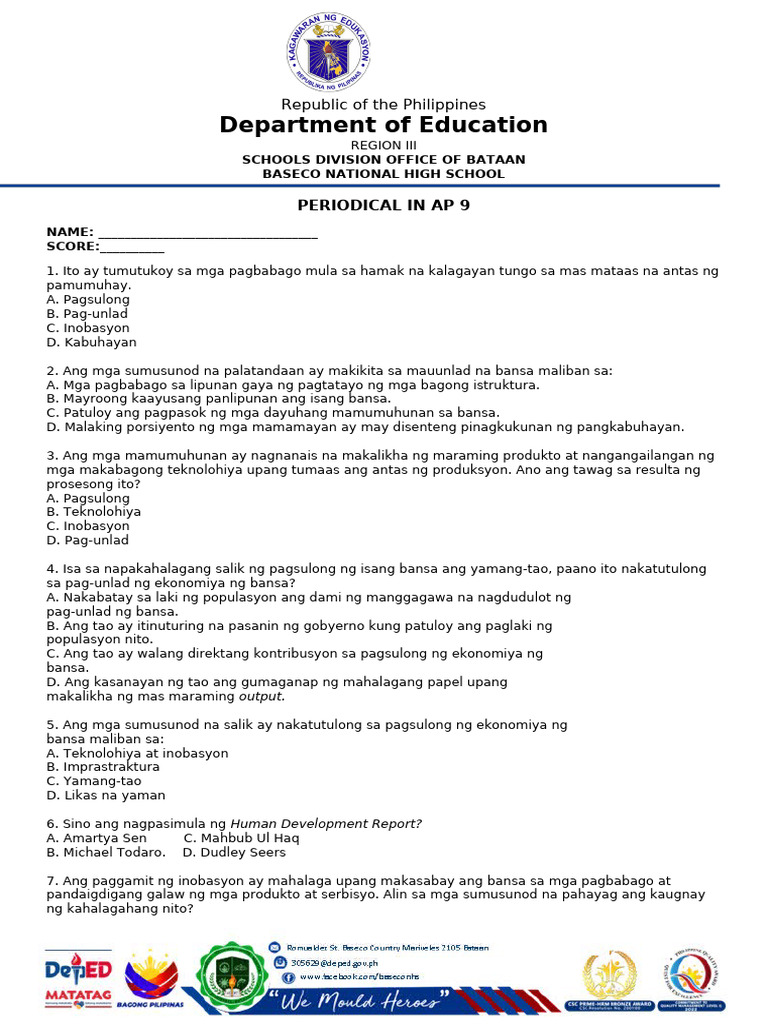 Ap 1ST Summative 4THQ | PDF