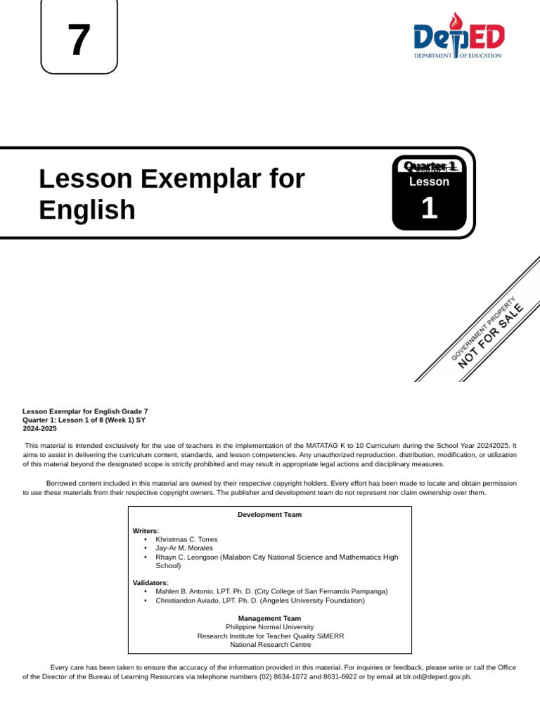 Q1_LE_English 7_Lesson 1_Week 1 | PDF